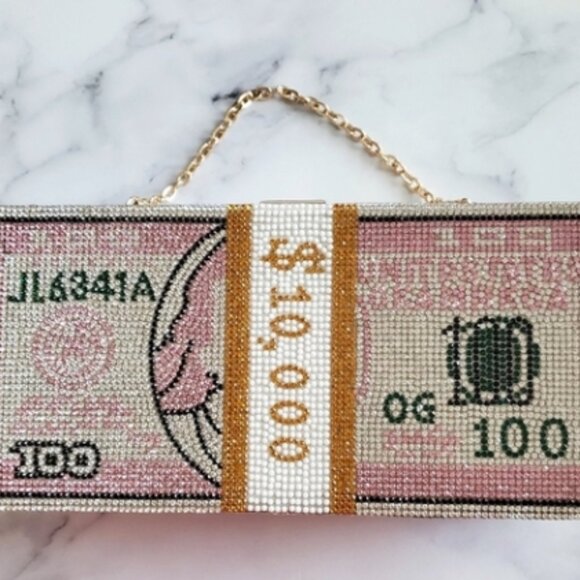 Bags | Gorgeous Pink Rhinestone Embellished Money Clutch | Poshmark